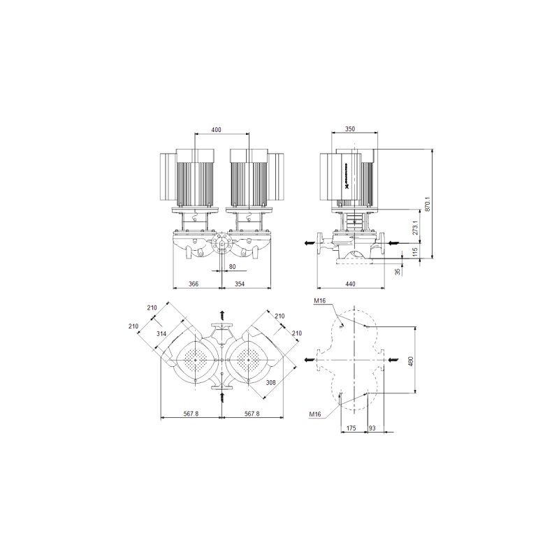 Grundfos - 92959220 - TPED 150-250/4 S-A-F-A-BAQE-QWA - Elektr. ger. Trockenläuferpumpe, 30.553,31